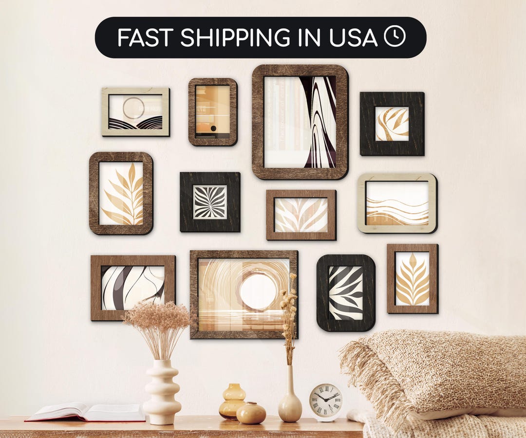 12 Pieces Wall Mounted Wooden Photo Frame Set Different Size Frames ...