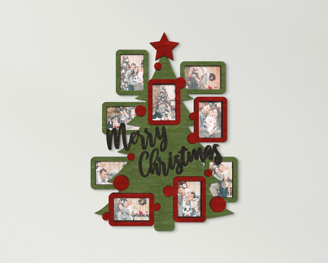 Christmas Tree Photo Frame Collage Wooden Merry Christmas Sign Custom ...