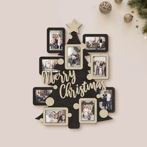 Christmas Tree Photo Frame Collage Wooden Merry Christmas Sign Custom ...
