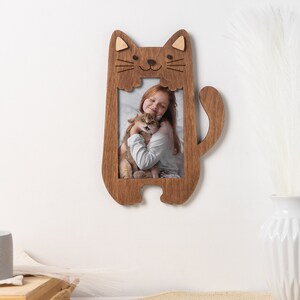 Personalized Cat Shaped Photo Frame Custom Color Nursery Decor Wooden ...