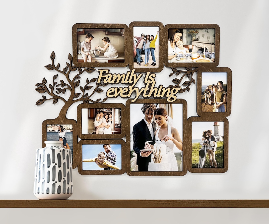 Rustic Family Tree Collage - Wooden Photo Gallery, Custom Gift for Wife ...