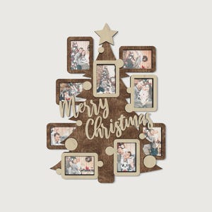 Christmas Tree Photo Frame Collage Wooden Merry Christmas Sign Custom ...