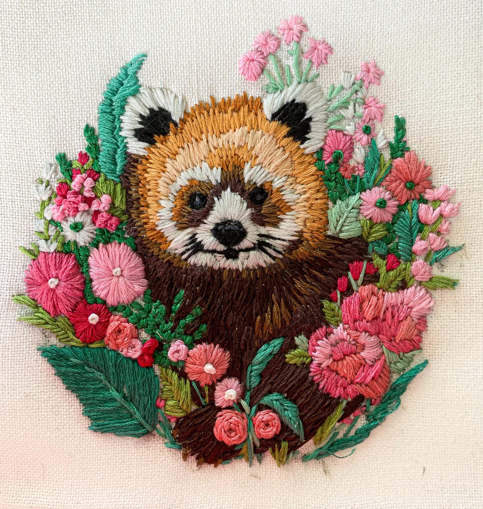 Red Panda Floral Embroidery Pattern Design PDF, Intermediate Embroidery ...