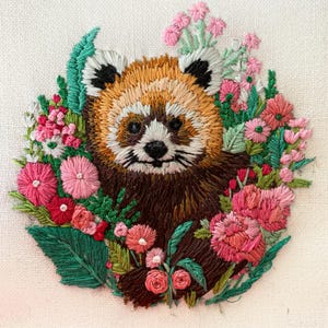 Red Panda Floral Embroidery Pattern Design PDF, Intermediate Embroidery ...