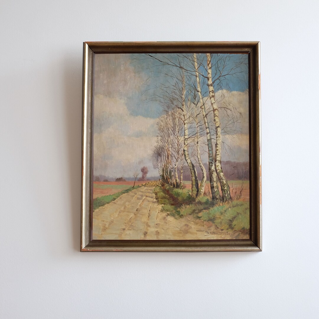 Vintage German Landscape Painting, Mid-century Impressionist Painting ...