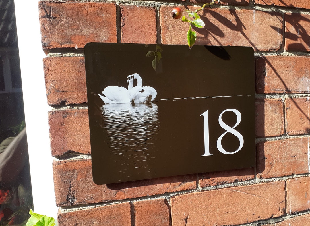 Swans House Sign Personalised Aluminium House Number Address Sign ...