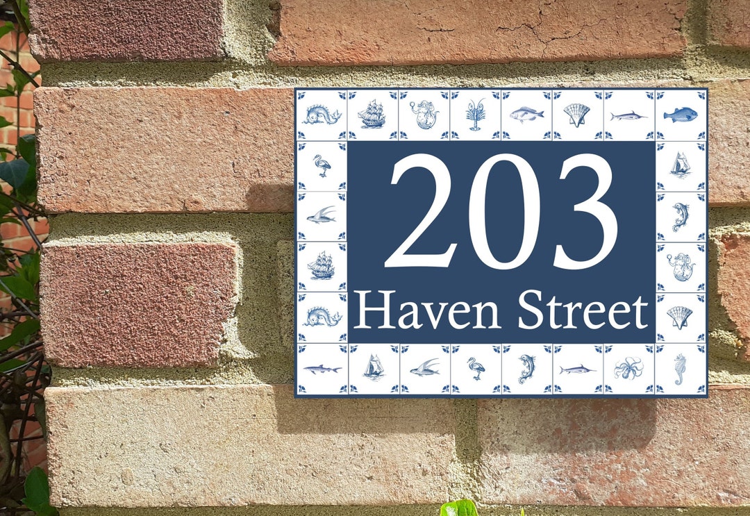 Dutch Tiles House Sign, Coastal Design, Number, Name, Address Sign ...