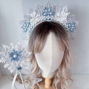 Snow Queen Crown and Wand Set – Ice Princess Costume, Winter Tiara for ...