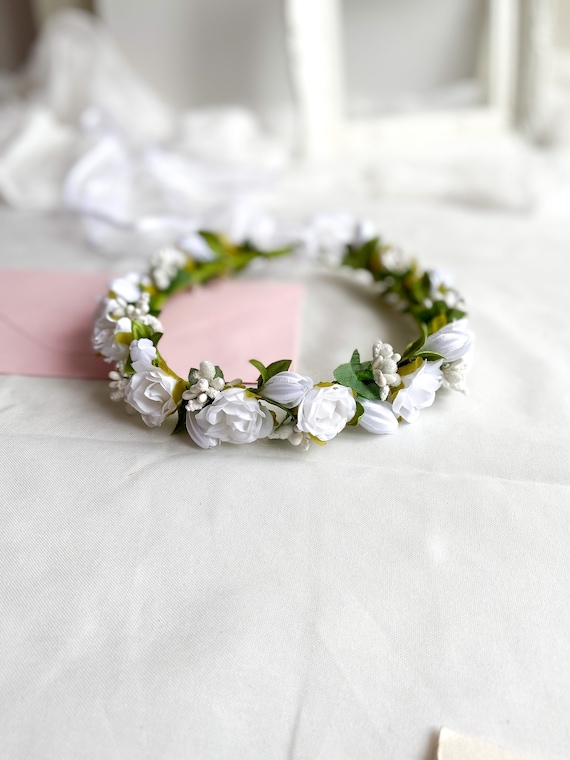 First Communion Headpiece White Flower Crown for Wedding - Etsy