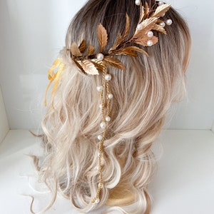 Pearl Laurel Leaf Crown - Gold Goddess Headband for Brides and ...