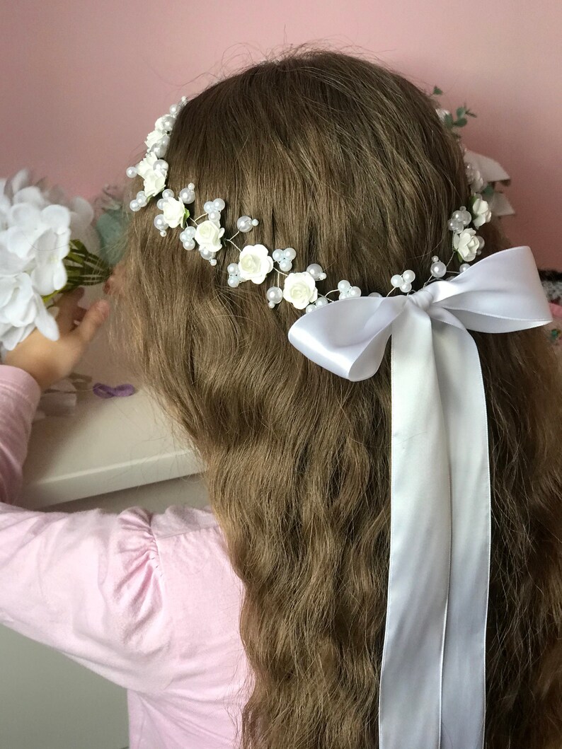 First Communion Headpiece With Pearls and Flowers White - Etsy