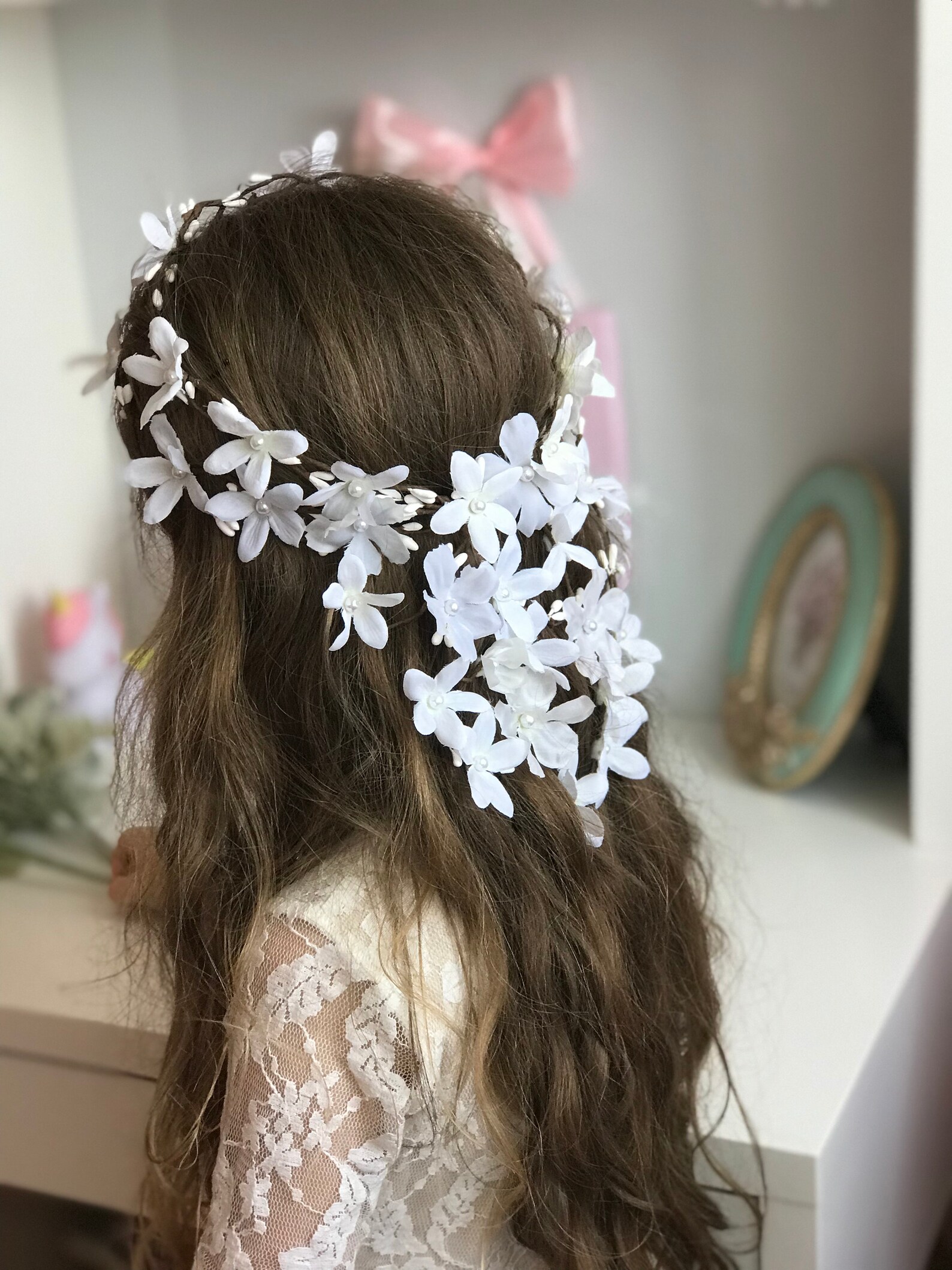 White Flower Cascade Crown Floral Cascading Crown Boho - Etsy