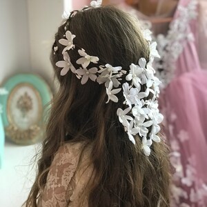 White Flower Cascade Crown, Floral Cascading Crown, Boho Wedding First ...