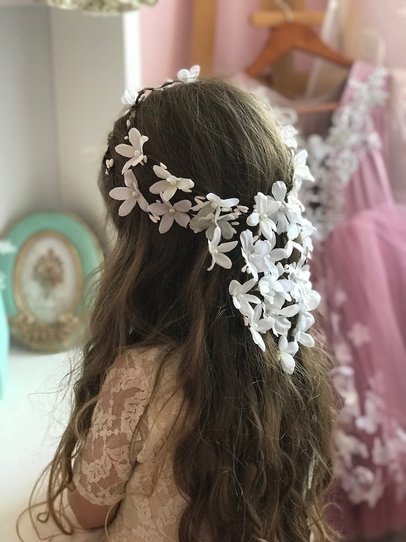White Flower Cascade Crown Floral Cascading Crown Boho - Etsy