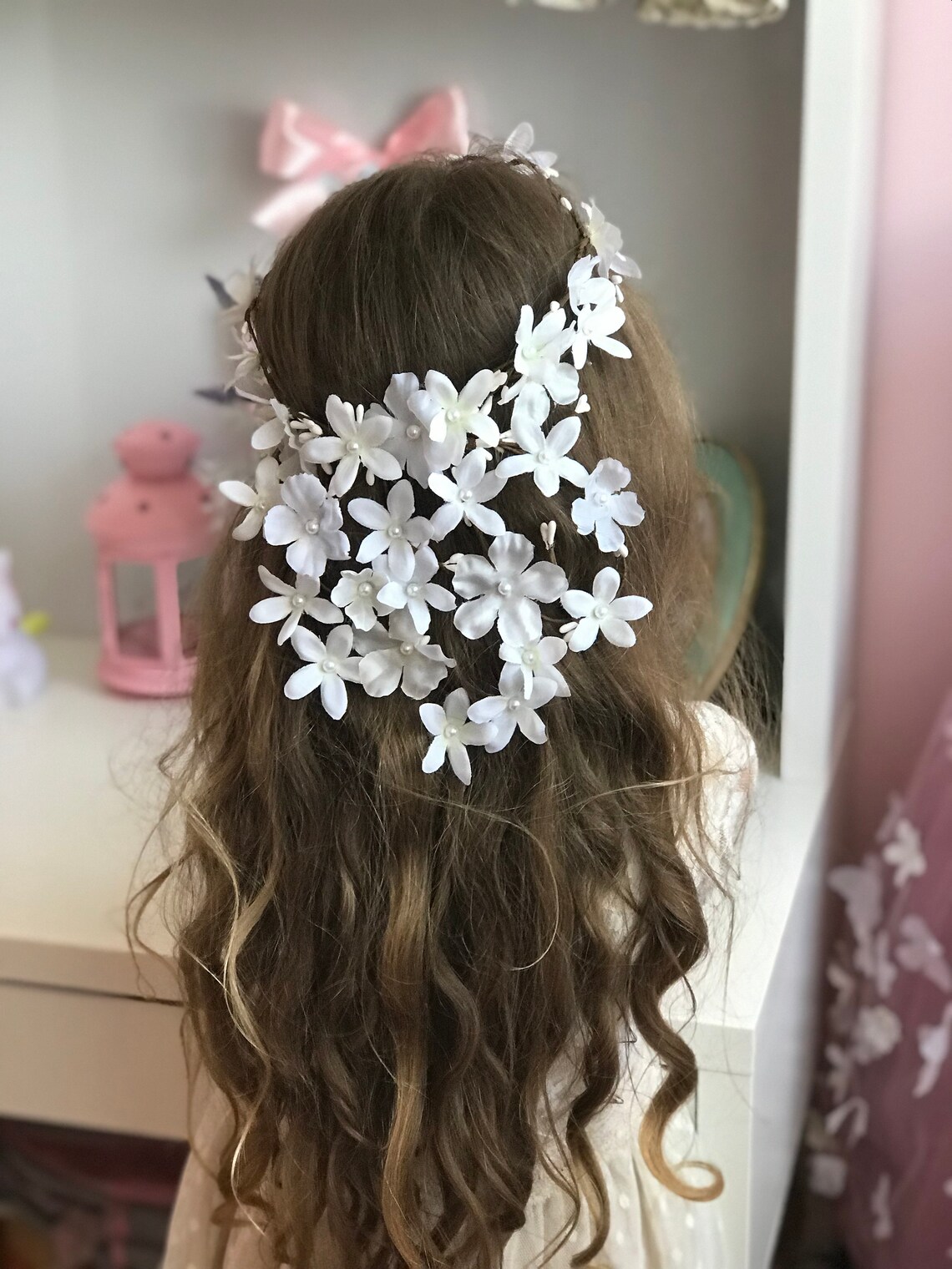 White Flower Cascade Crown Floral Cascading Crown Boho | Etsy