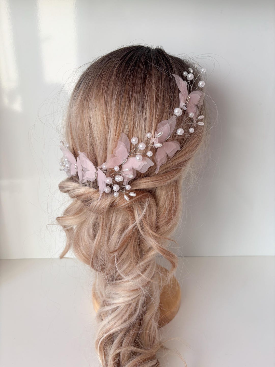 Light Pink Butterfly Hair Comb & Pins Set | Delicate Bridal Hair ...