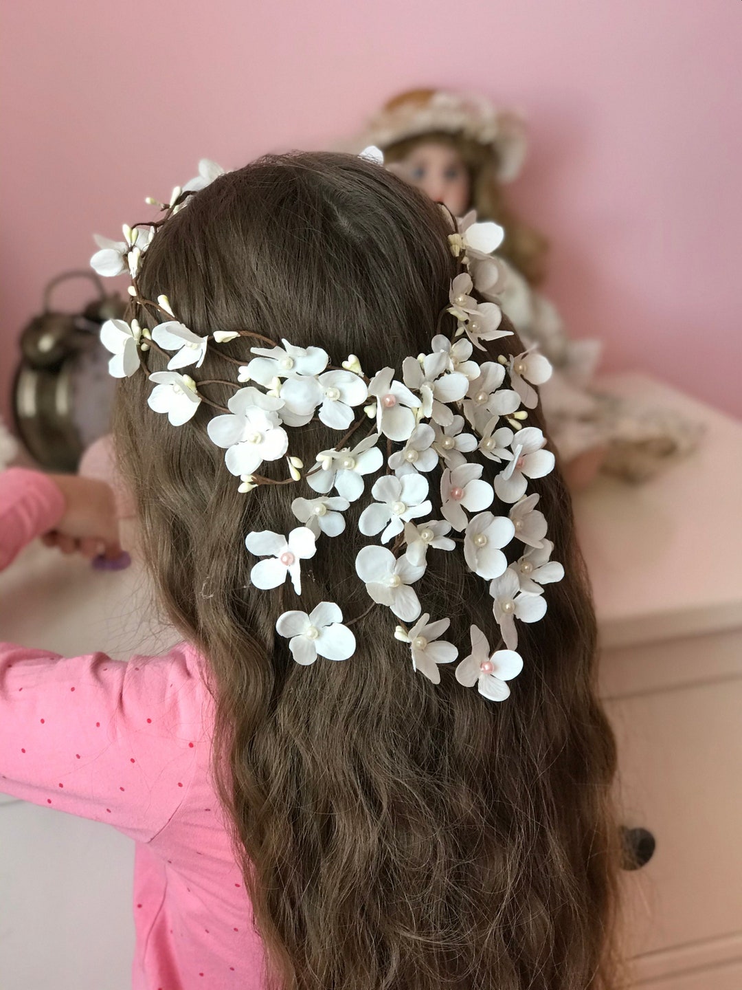 Flower Hair Vine, Ivory Crown for First Communion, Cascading Floral ...