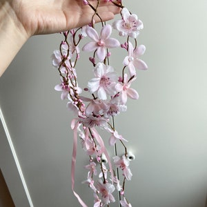 Sakura Pink Flower Cascade Crown, Flower Hair Vine, First Communion ...