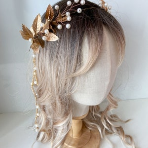 Pearl Laurel Leaf Crown - Gold Goddess Headband for Brides and ...