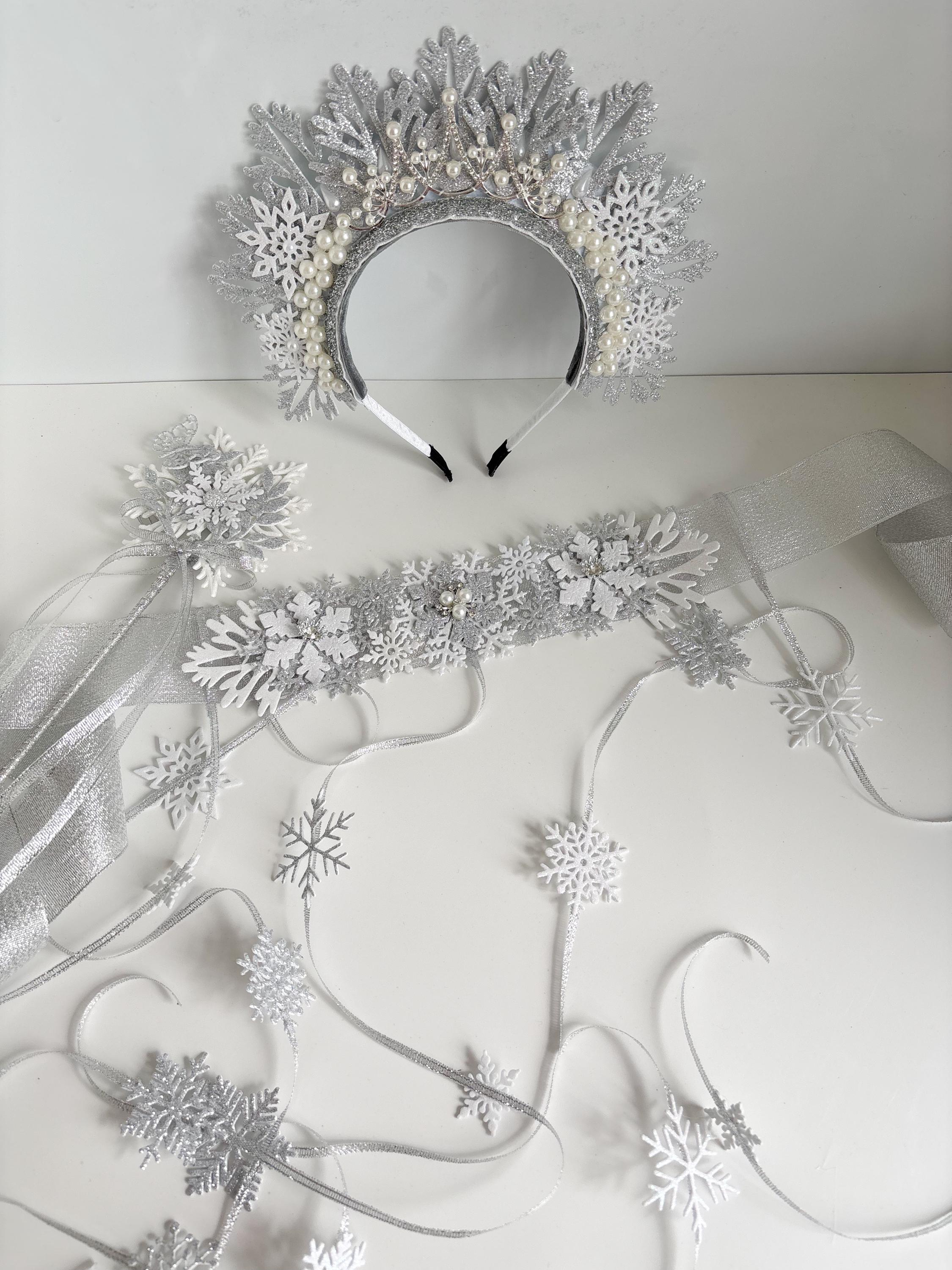 Snowflake Pearl Crown Headpiece With Wand and Sash – Winter Queen ...