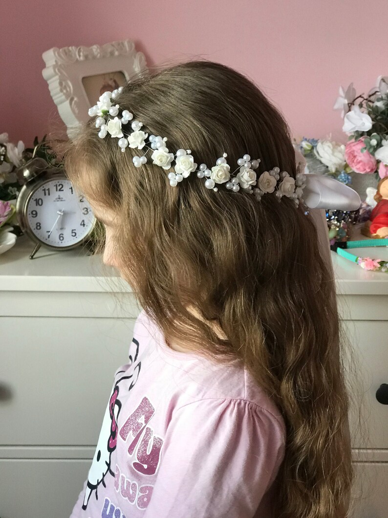 First Communion Headpiece With Pearls and Flowers White - Etsy