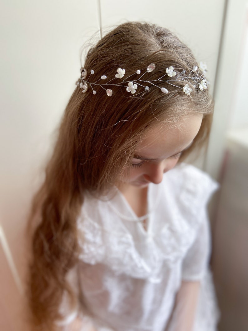 White Pearl Crown With Flower First Communion Crown With - Etsy