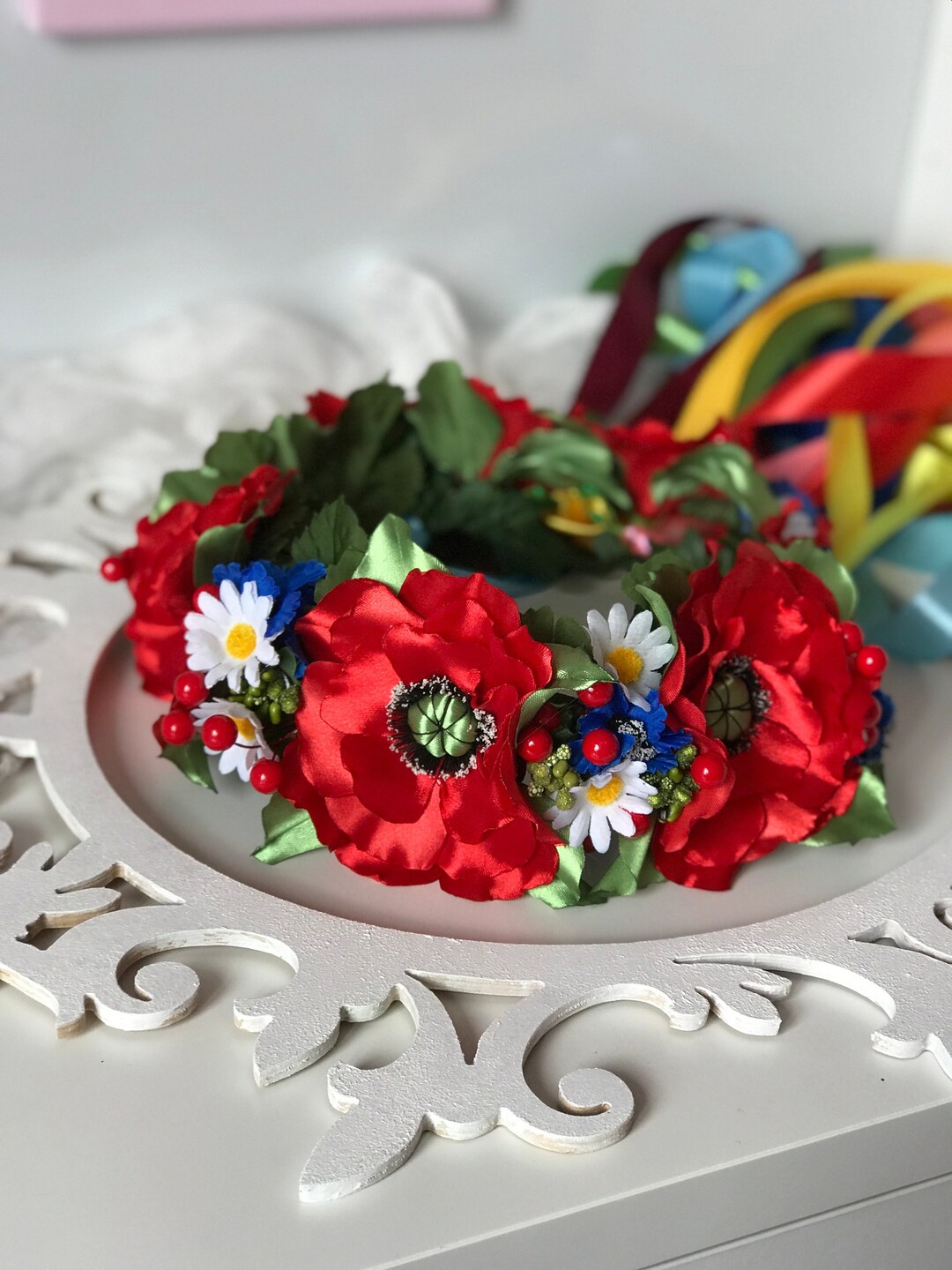 Red Poppy Flower Crown Handmade Ukrainian Headpiece, Floral Hair ...