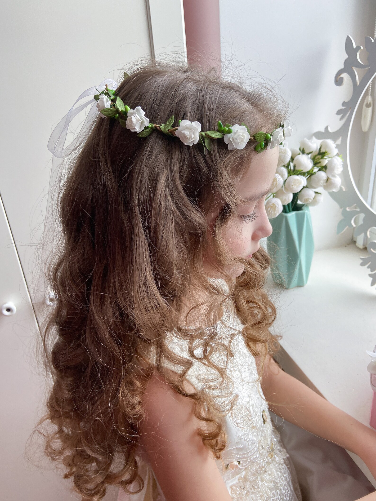First Communion Headpiece White Flower Crown for Wedding - Etsy