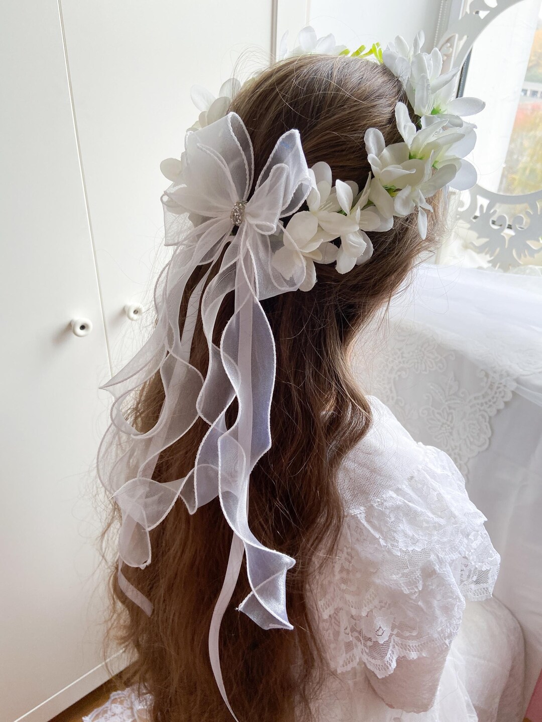 White Flower Crown, First Communion Crown, Flower Girl Gift, First ...