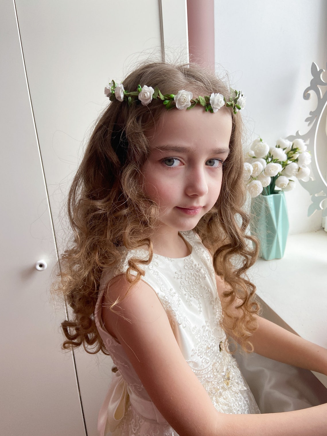First Communion Headpiece White Flower Crown for Wedding | Etsy