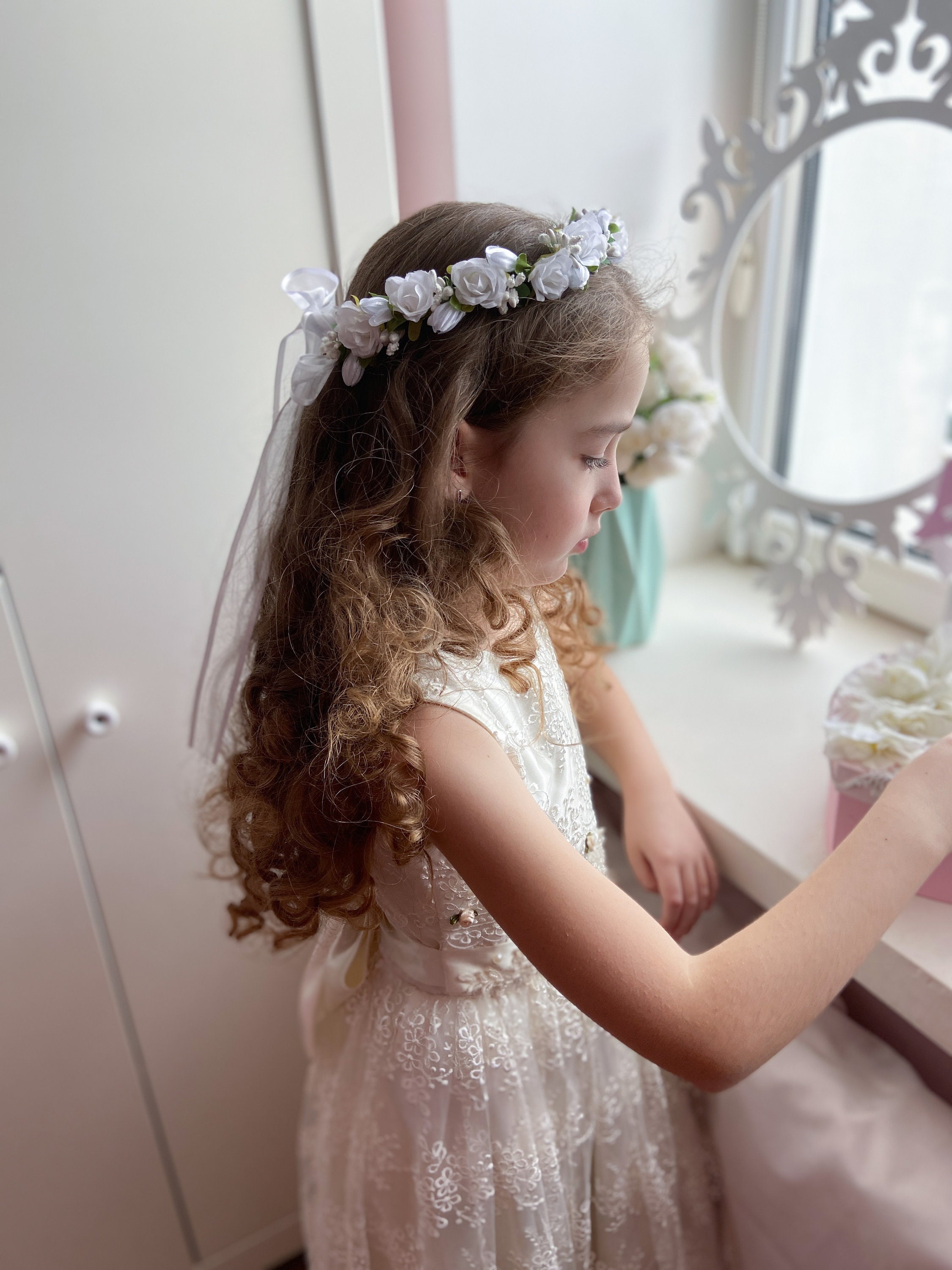 First Communion Headpiece White Flower Crown | Etsy