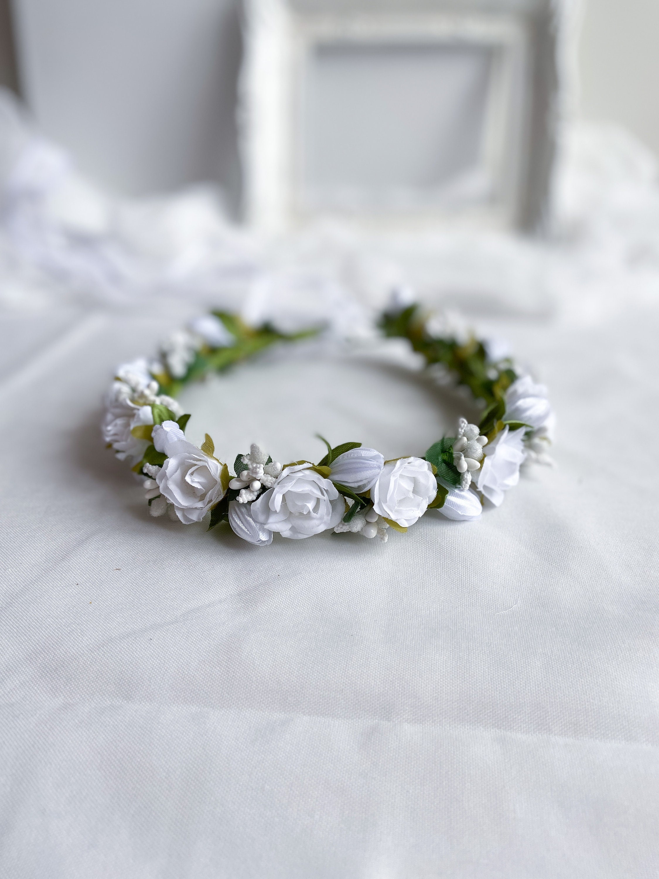 First Communion Headpiece, White Flower Crown for Wedding - Etsy