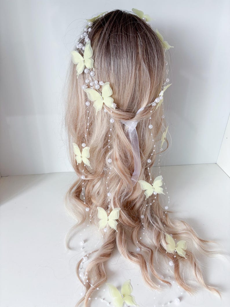 Yellow Butterfly Pearl Hair Vine: Bridal Crown Hair Piece - Etsy