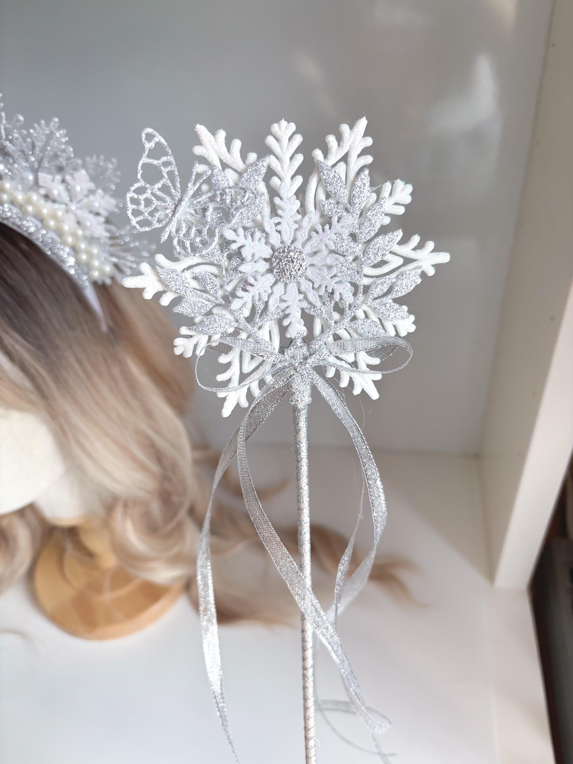 Snowflake Pearl Crown Headpiece With Wand and Sash – Winter Queen ...