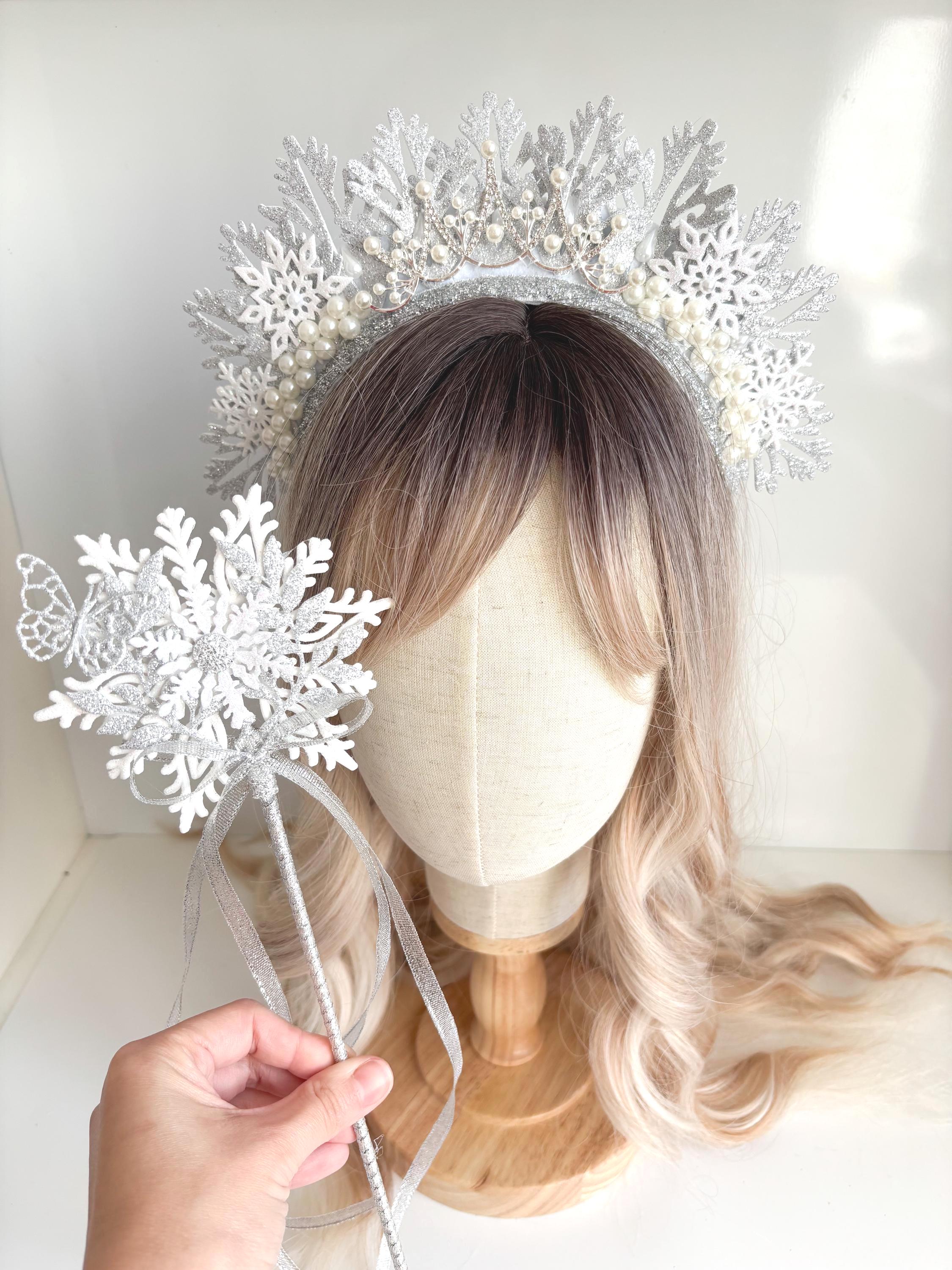 Snowflake Pearl Crown Headpiece With Wand and Sash – Winter Queen ...