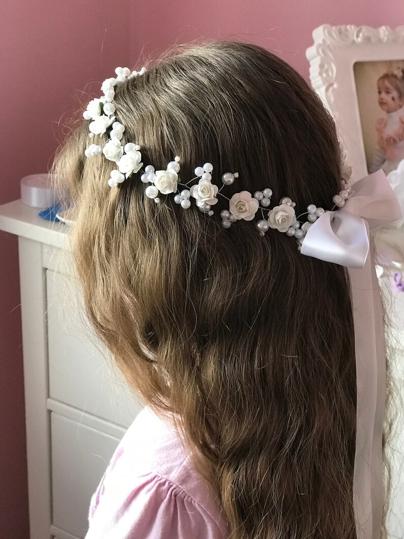 First Communion Headpiece With Pearls and Flowers White - Etsy