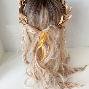 Pearl Laurel Leaf Crown - Gold Goddess Headband for Brides and ...