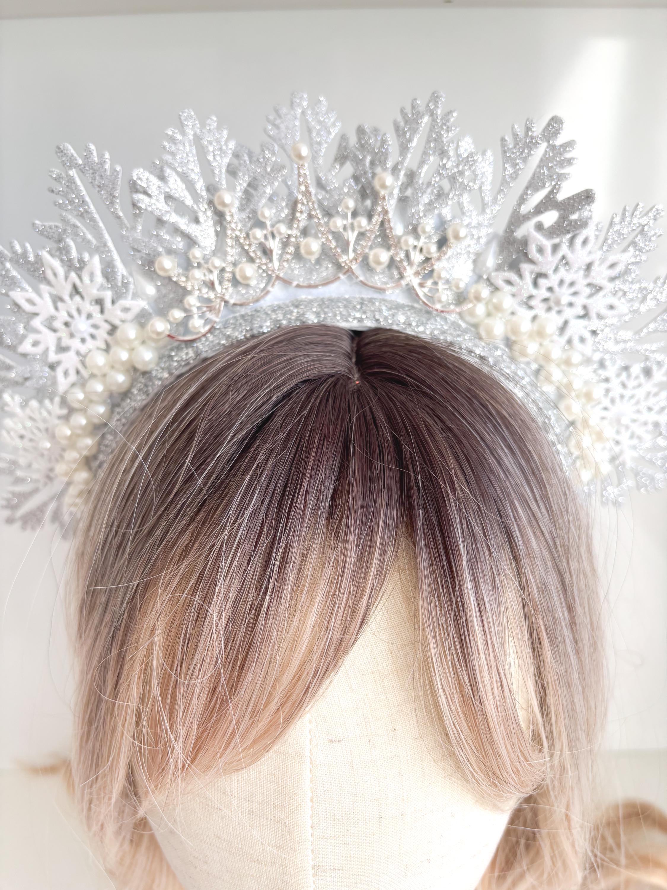 Snowflake Pearl Crown Headpiece With Wand and Sash – Winter Queen ...