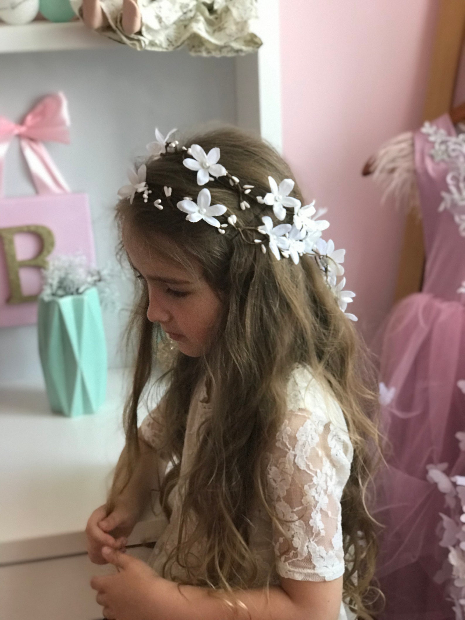 White Flower Cascade Crown Floral Cascading Crown Boho - Etsy