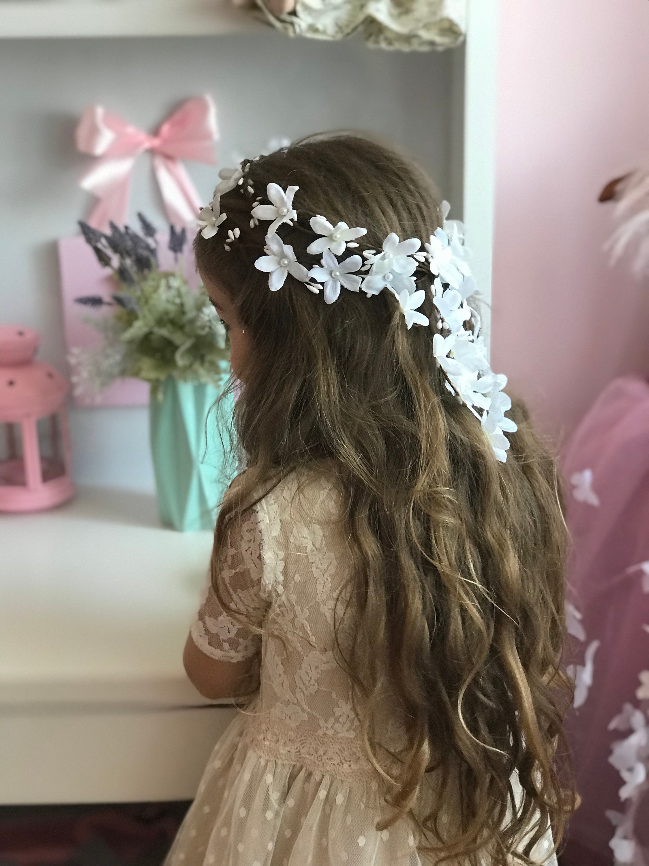 White Flower Cascade Crown, Floral Cascading Crown, Boho Wedding First ...