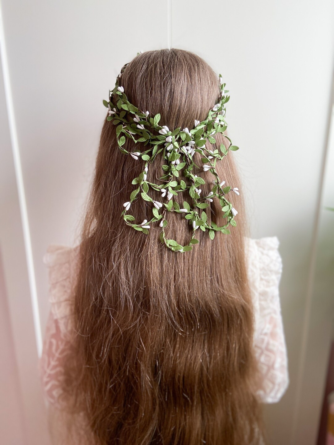 Green Leaves Wedding Crown: Cascading Floral Bridal Wreath - Etsy