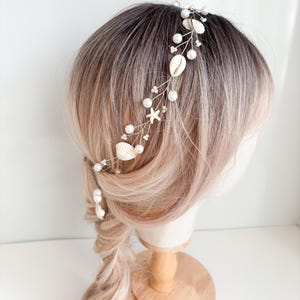 Seashell Bridal Hair Vine With Pearls and Starfish - Beach Wedding Hair ...