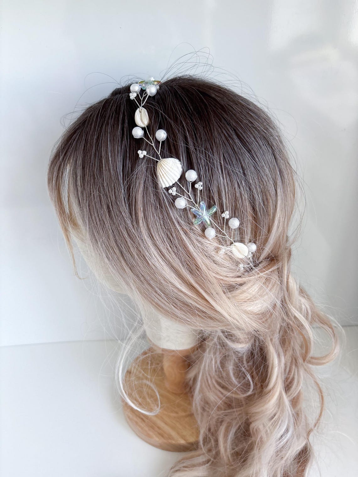 Mermaid Bridal Hair Vine: Seashells, Pearls & Iridescent Ribbon - Etsy