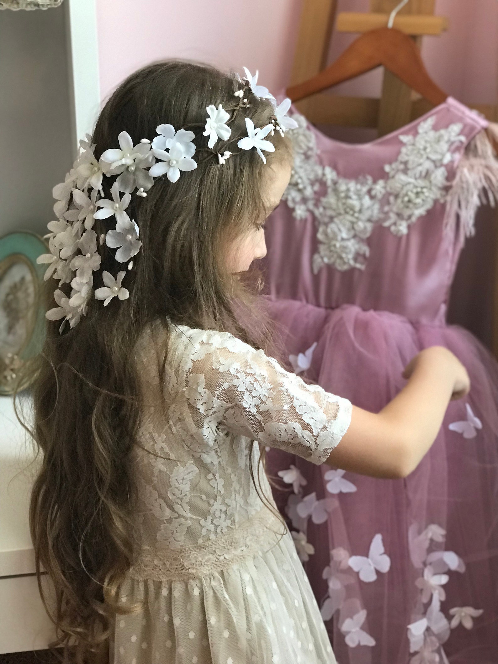 White Flower Cascade Crown Floral Cascading Crown Boho - Etsy