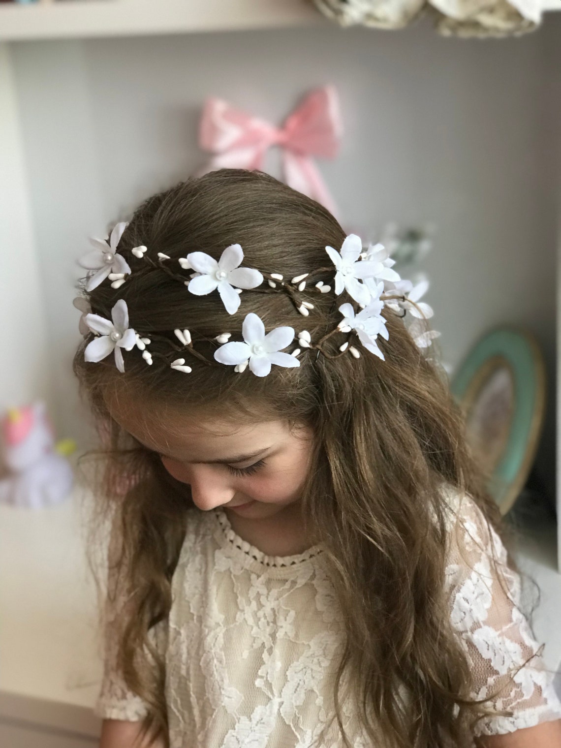 White Flower Cascade Crown Floral Cascading Crown Boho | Etsy