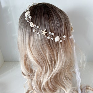 Seashell Bridal Hair Vine With Pearls and Starfish - Beach Wedding Hair ...