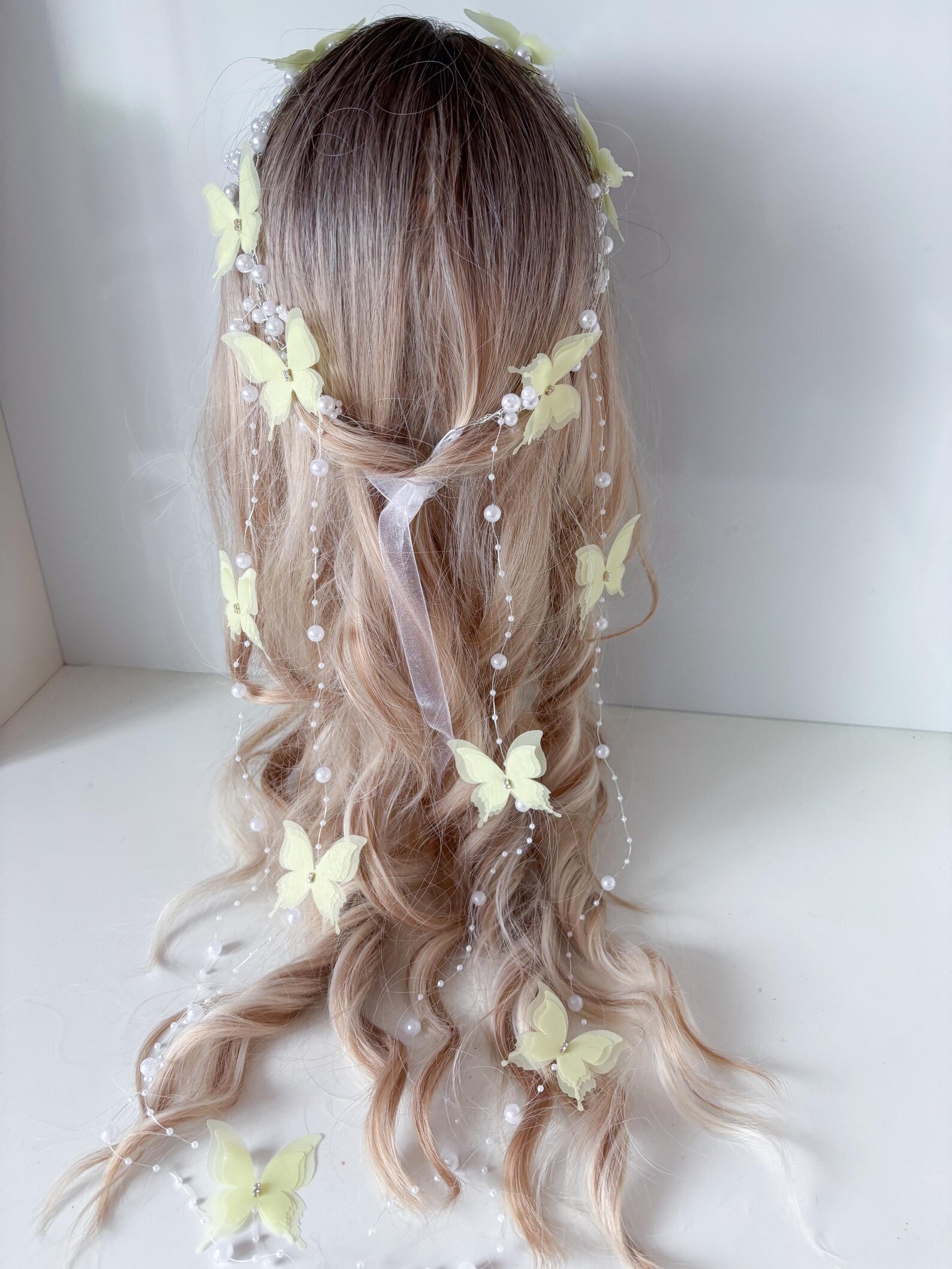 Yellow Butterfly Pearl Hair Vine: Bridal Crown Hair Piece - Etsy