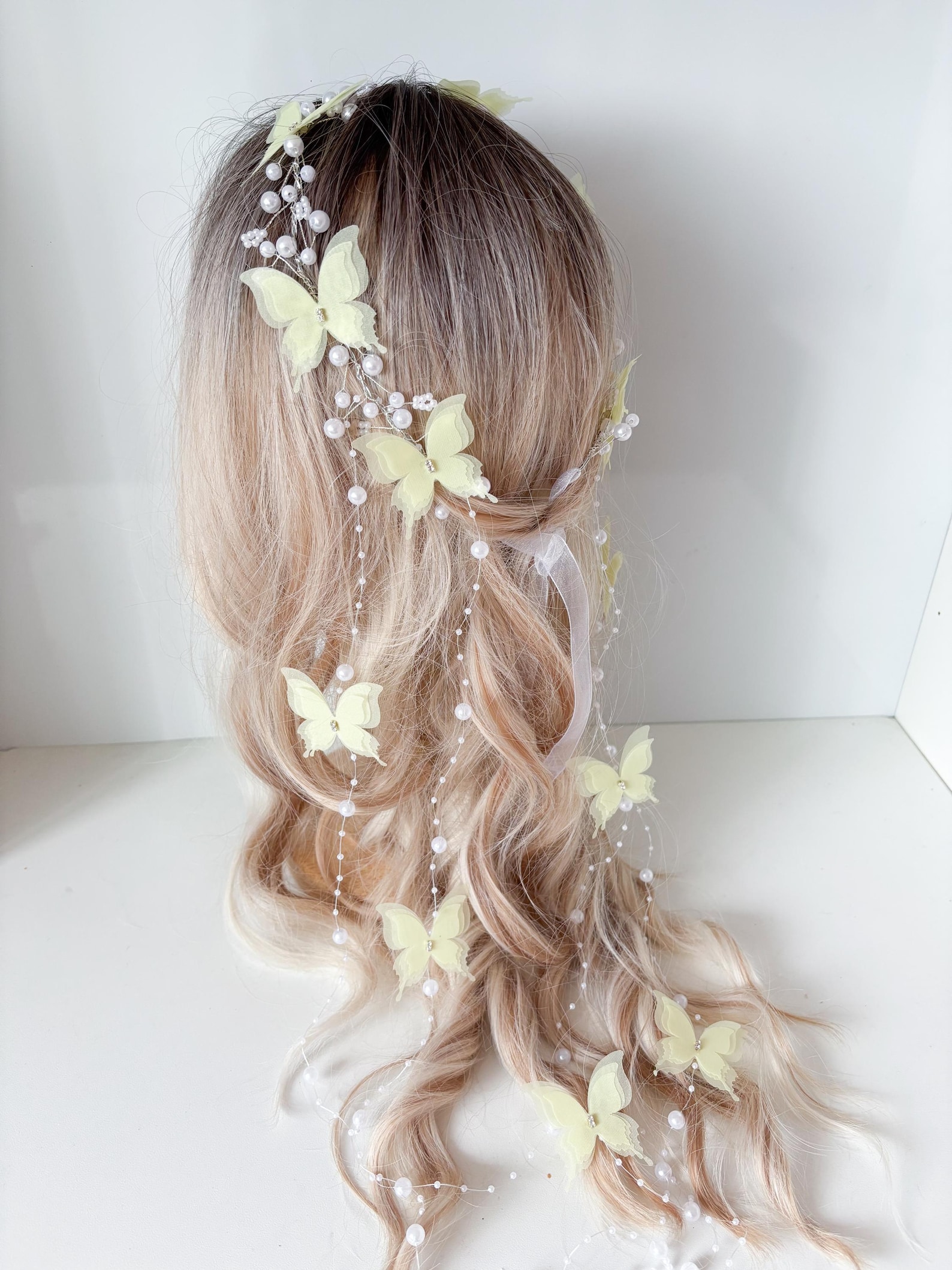 Yellow Butterfly Pearl Hair Vine: Bridal Crown Hair Piece - Etsy