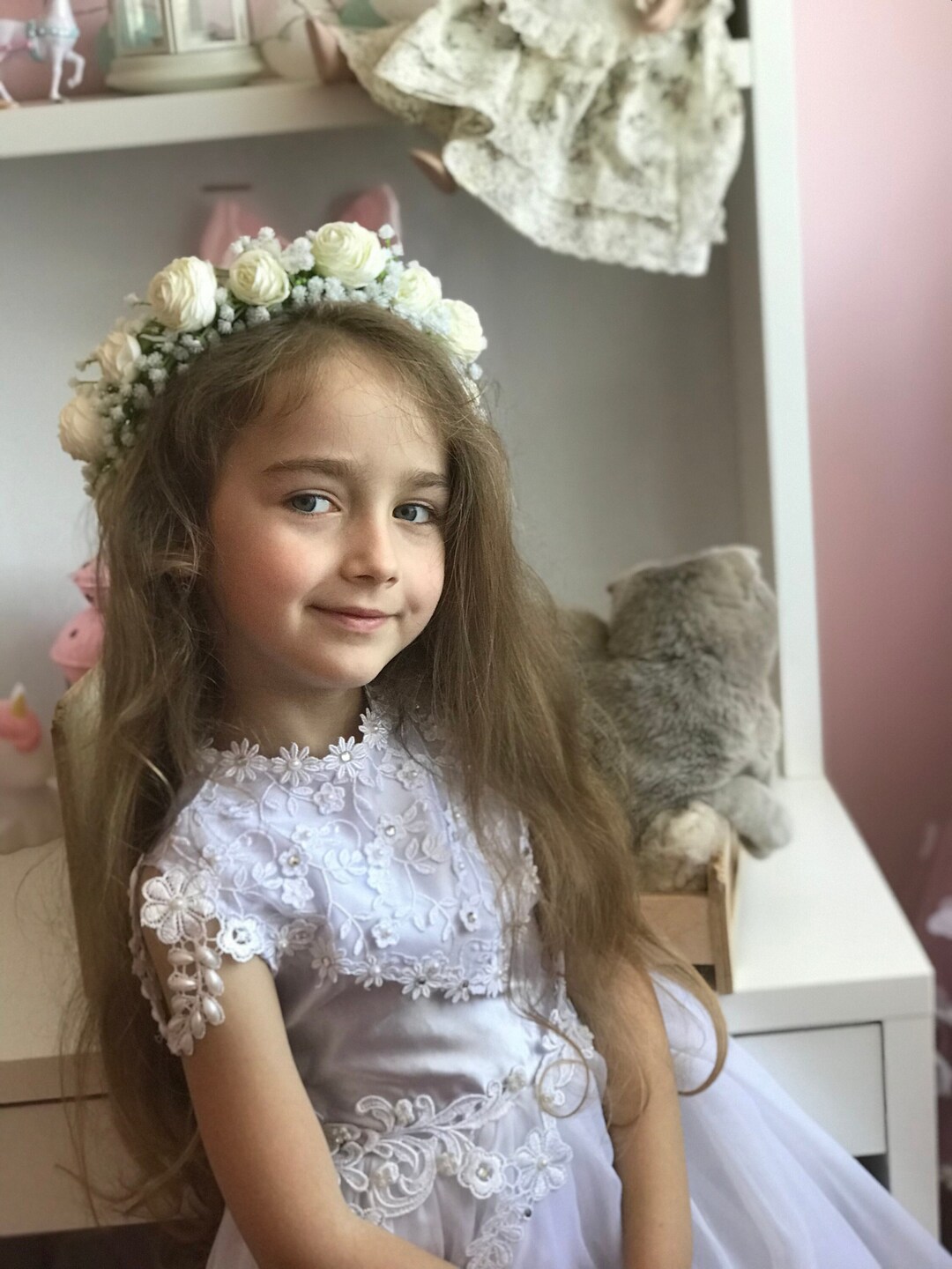 Cream Roses Flower Crown, Holy Communion Headpiece, First Communion ...