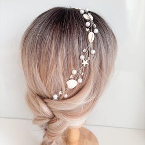 Seashell Bridal Hair Vine With Pearls and Starfish - Beach Wedding Hair ...